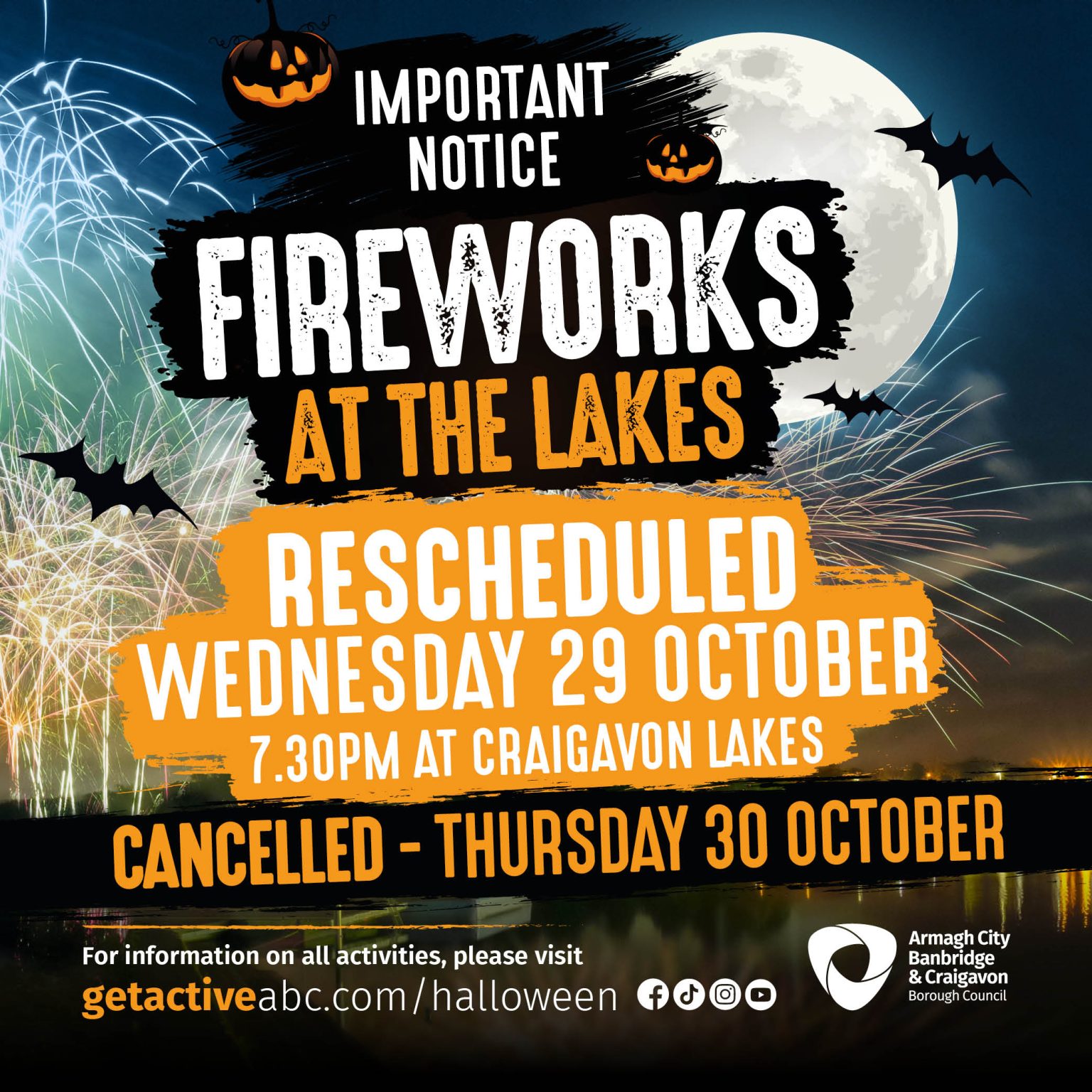 Halloween fireworks display at Craigavon Lakes rescheduled due to ...